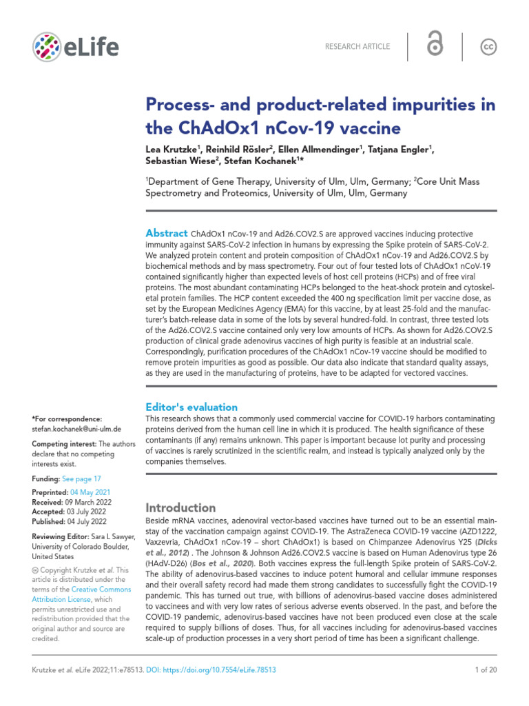 Process - and Product-Related Impurities in The ChAdOx1 Ncov-19 Vaccine ...