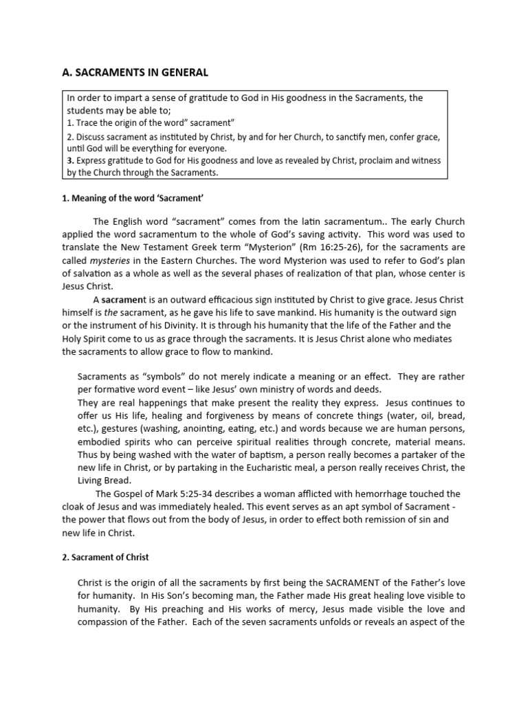Sacrament in General | PDF | Sacraments | Grace In Christianity