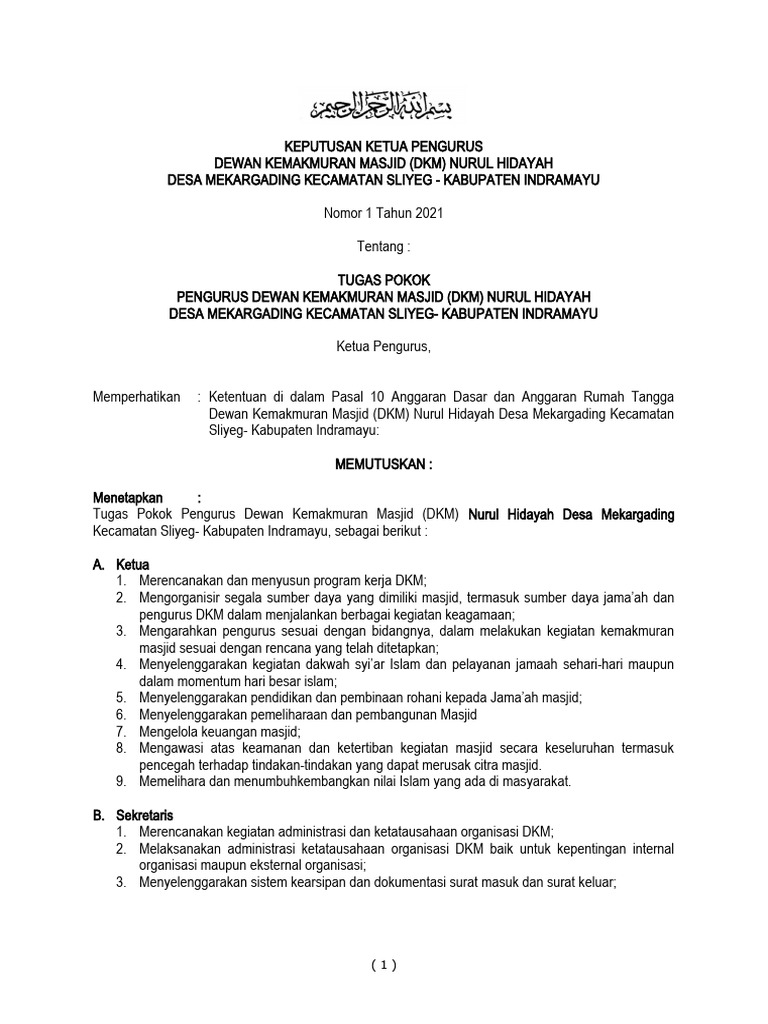 Lampiran 2 - Tugas Pokok Pengurus DKM | PDF | Karier & Perkembangan