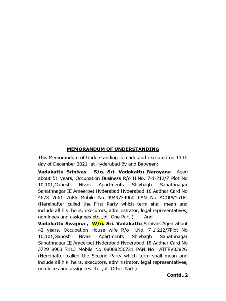 Memorandum of Understanding | PDF | Deed | Property