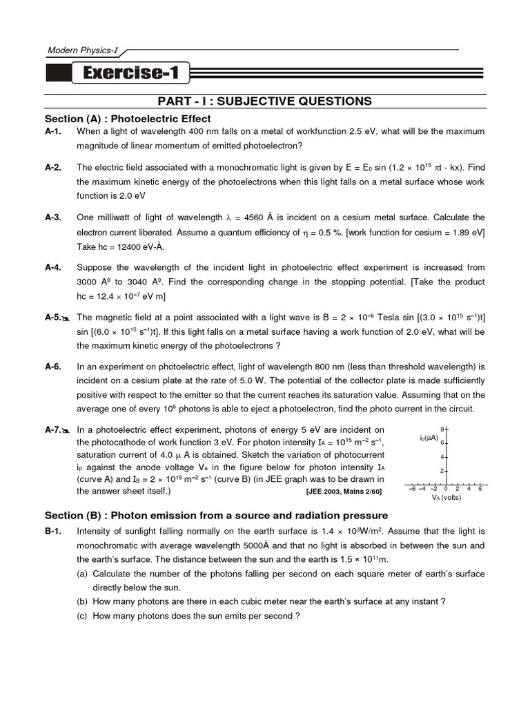 Modern - Physics-I - Exercise | PDF | Photoelectric Effect | Electron
