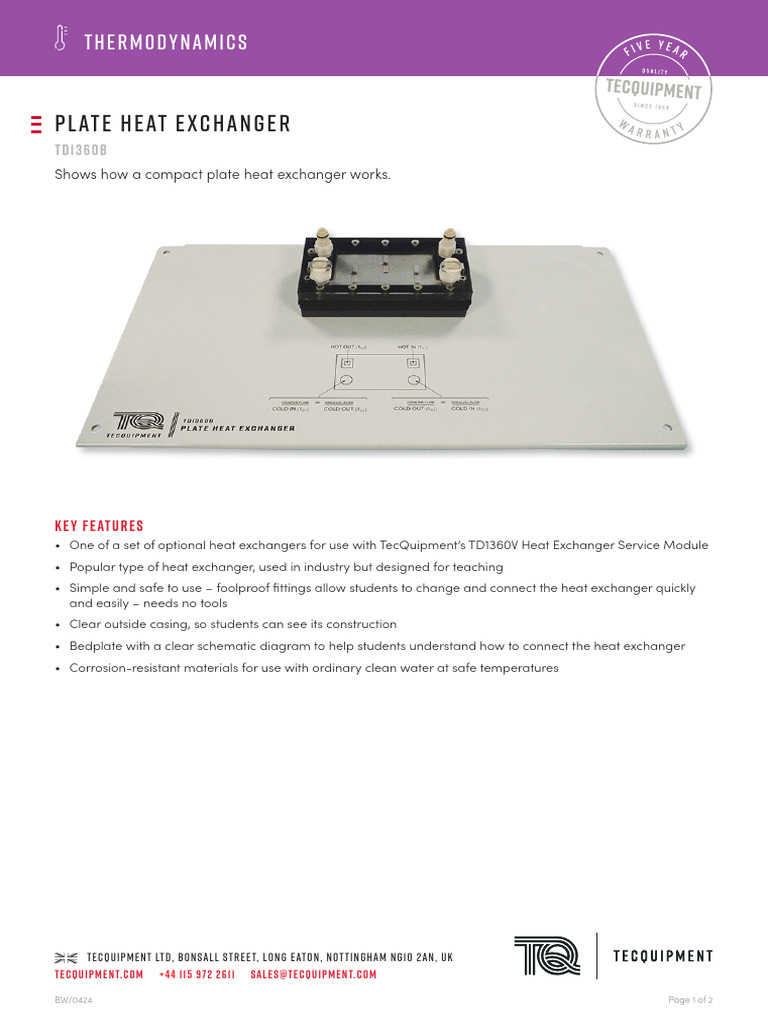 TD1360b Plate Heat Datasheet | PDF | Heat Exchanger | Heat