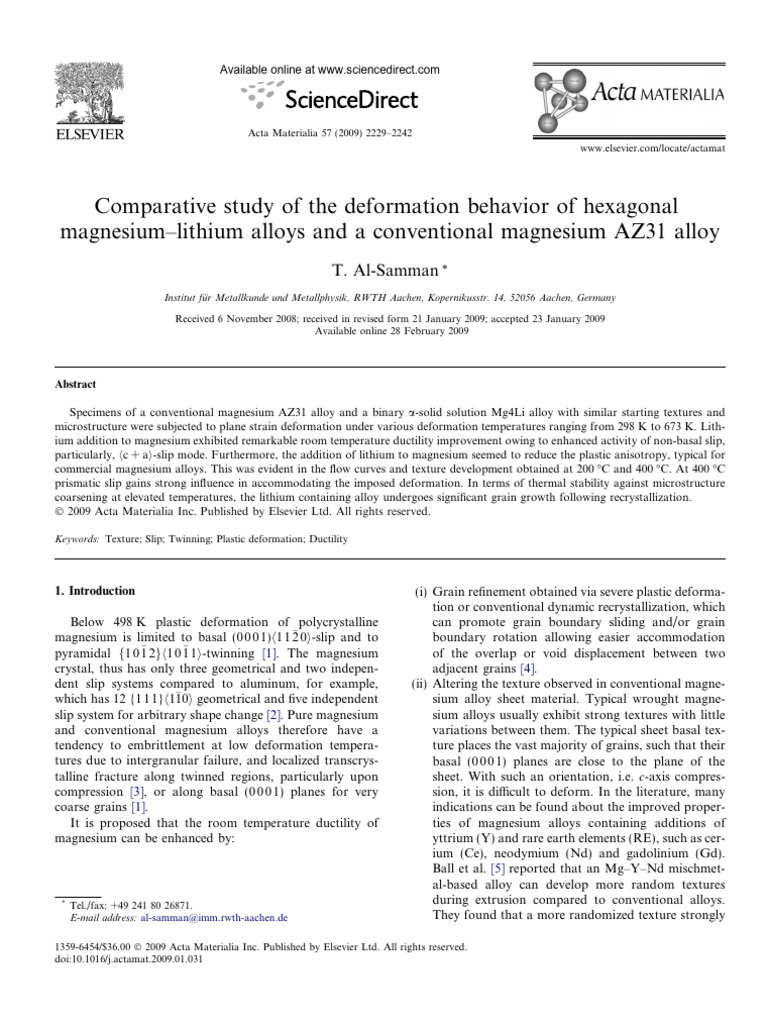 Comparative Study of The Deformation Behavior of Hexagonal Magnesium ...