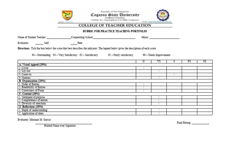 Rubric For Portfolio | PDF | Learning | Cognition