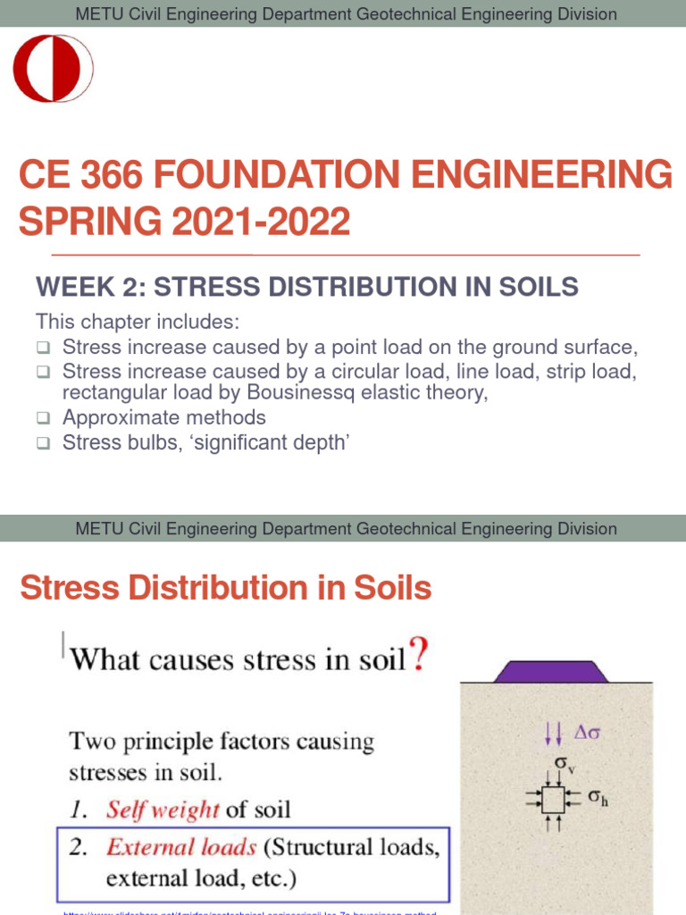 CE366 Chapter 1 Stress Distribution Section 2 | PDF | Linear Elasticity | Geotechnical Engineering