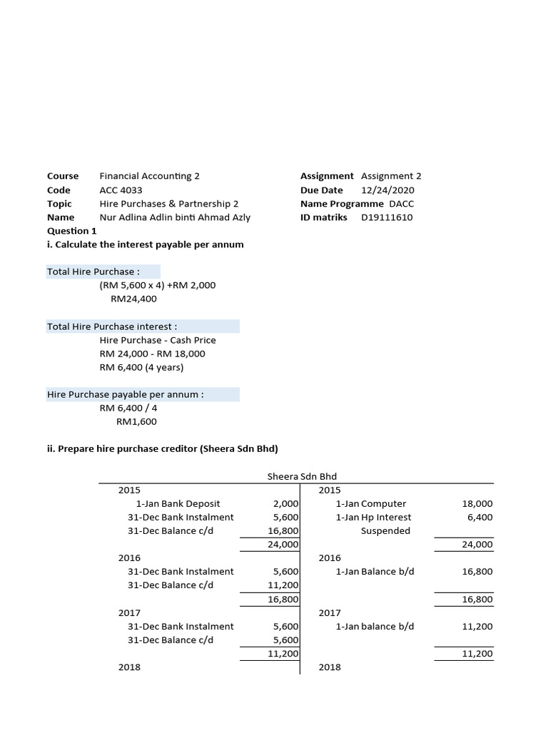 FA Assignment 2 Adlina Adlin | PDF | Income Statement | Balance Sheet