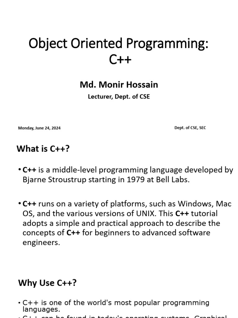 CSE OOP Lecture - OOP | PDF | C++ | Object Oriented Programming