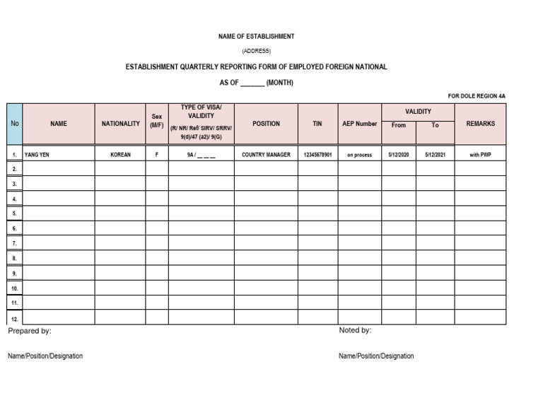 DOLE NCR - AEP Establishment Report | PDF