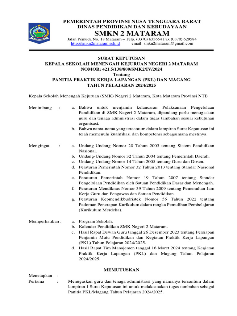 SK PKL 2024-2025 - Revisi | PDF