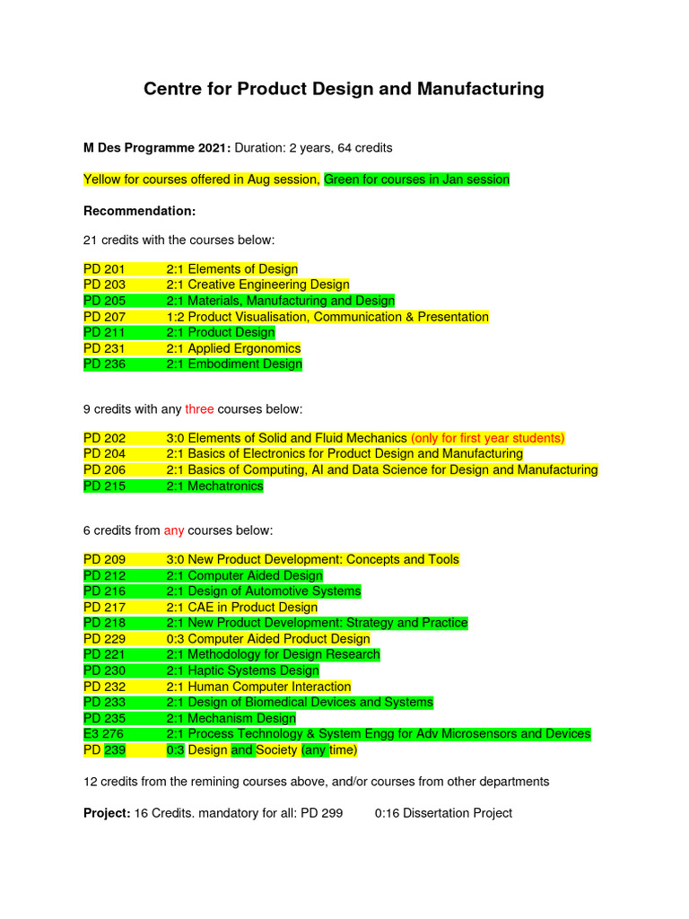 MDes in Product Design Overview 2021 | PDF | Engineering | Computer ...