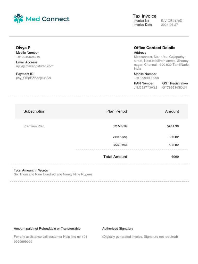 Premium Plan INV-OE3470D | PDF | Public Finance | Taxation