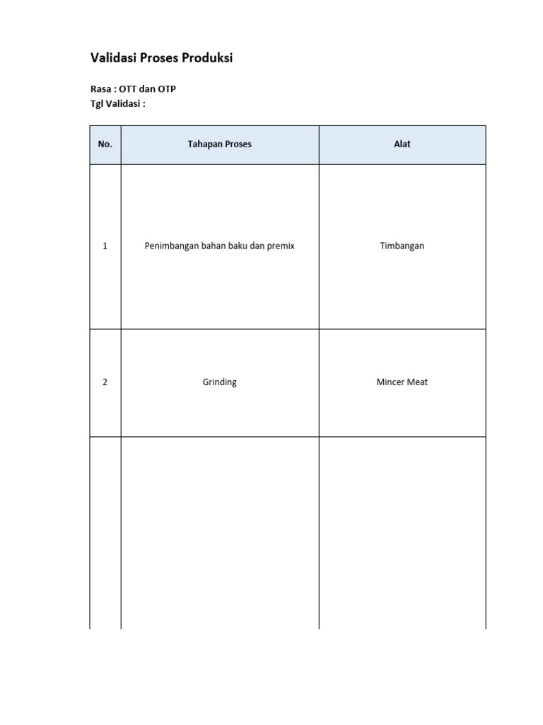 Form Validasi Proses Sosis | PDF
