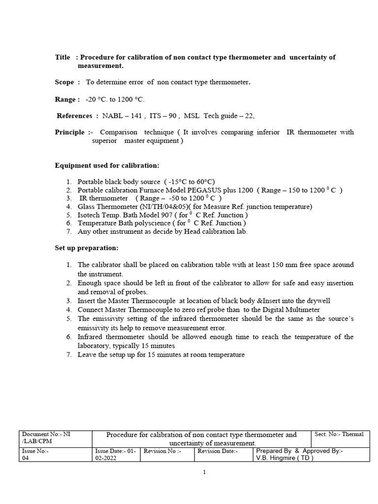 Quality System Procedure IR Thermometer - 02 | PDF | Thermometer | Infrared