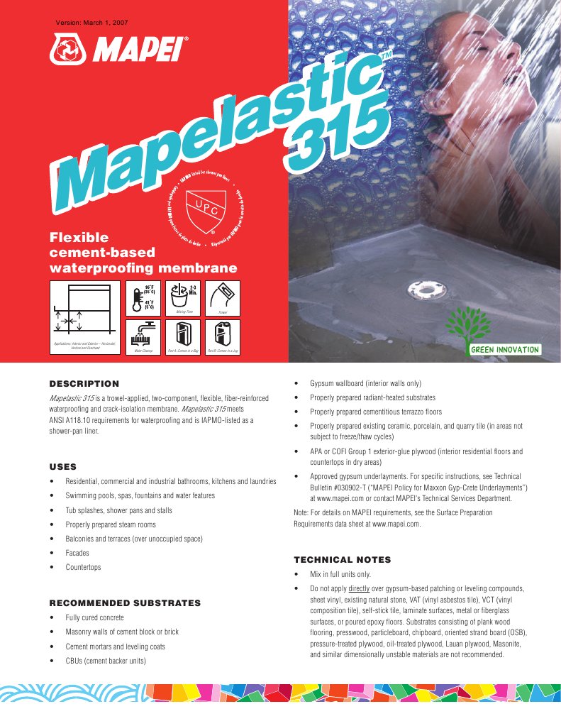 Mapelastic 315 Install Instructions | PDF | Manmade Materials | Chemistry