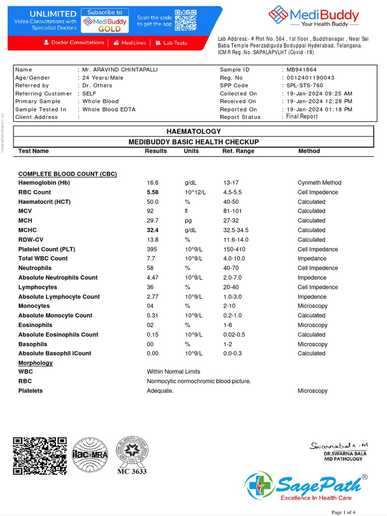 Medibuddy Health Checkup Report | PDF | White Blood Cell | Medical ...