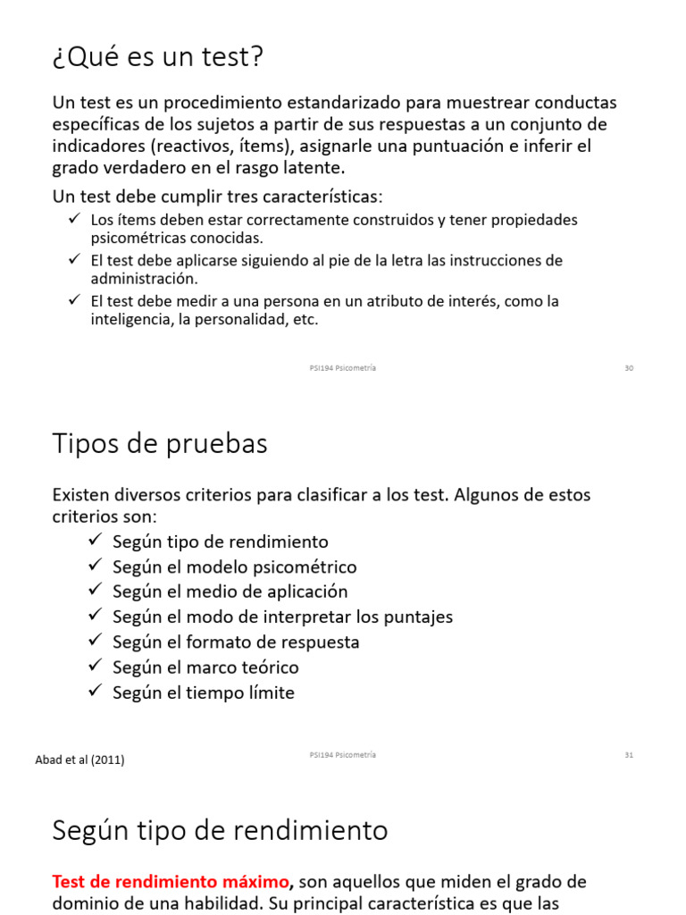 PSI194 Unidad I Clasificación de Test | PDF | Inteligencia | Sicología