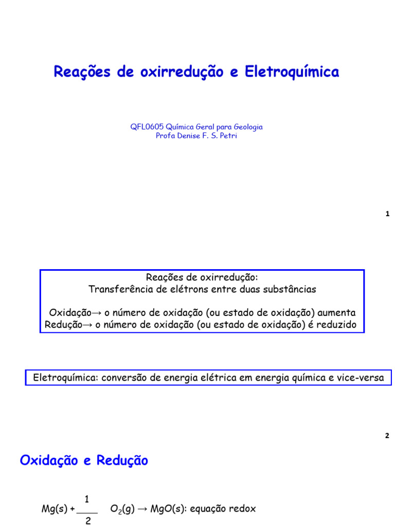 ReaÃ Ã Es de Oxirreduã Ã o e EletroquÃ Mica Revisado | PDF | Reações ...