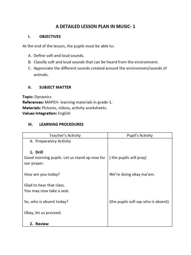 A-DETAILED-LESSON-PLAN-IN-MUSIC | Download Free PDF | Sound | Lesson Plan