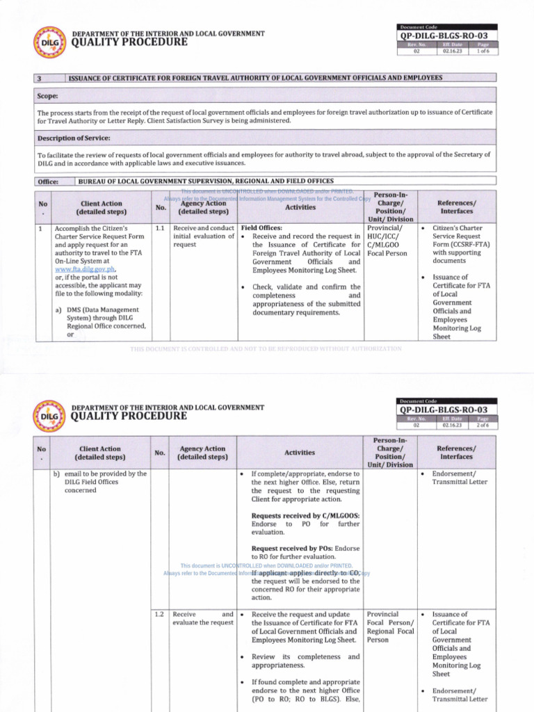 QP-DILG-BLGS-RO-03-Issuance of Certificate For Foreign Travel Authority ...