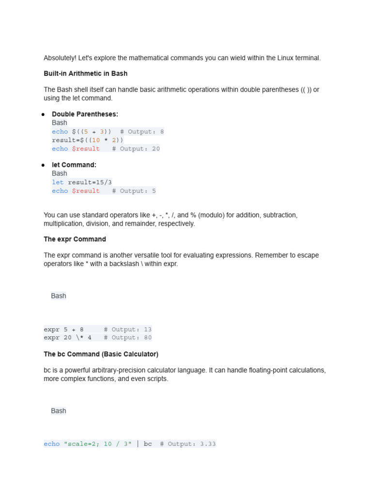 Explain Mathematical Commands Used in Linux. | PDF | Computers