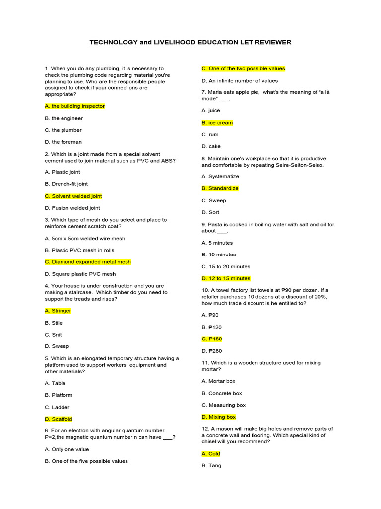 Technology and Livelihood Education Let Final Reviewer With Highlight ...