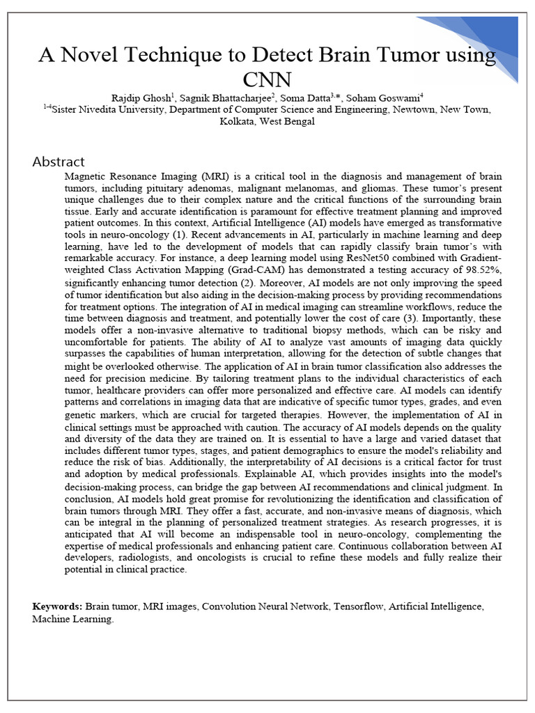 A Novel Technique To Detect Brain Tumor Using CNN | PDF | Brain Tumor ...