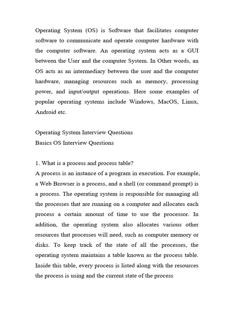 Operating System | PDF | Thread (Computing) | Process (Computing)