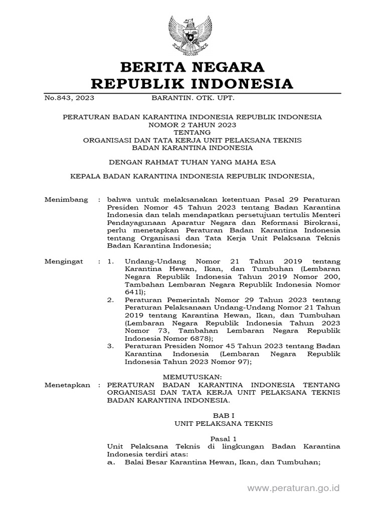 Perkabadan Nomor 2 Tahun 2023 - OTK UPT BARANTAN | PDF