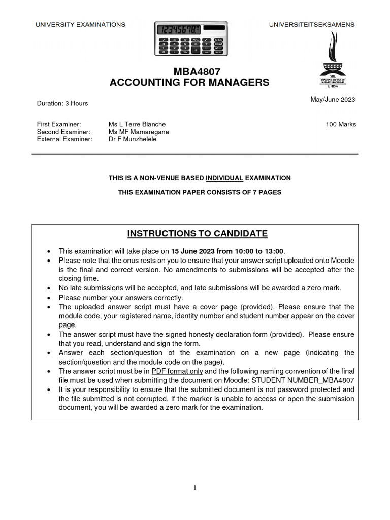 MBA 4807 May-Jun 2023 Examination Question Paper | PDF | Balance Sheet ...