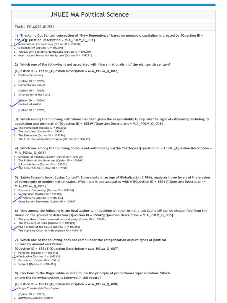 2021 JNU MA Political Science Entrance JNUEE Question Paper | PDF | Justice | Crime & Violence