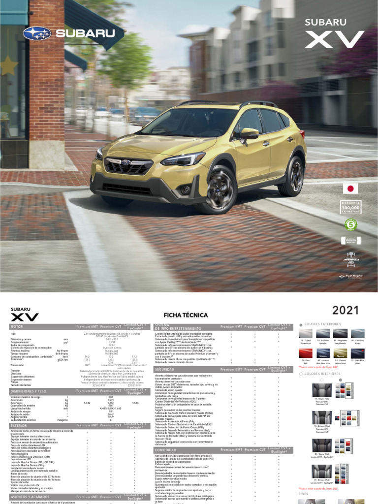 2021 - Ficha Técnica - Subaru - XV | PDF | Vehículos terrestres | Estilos de carrocería