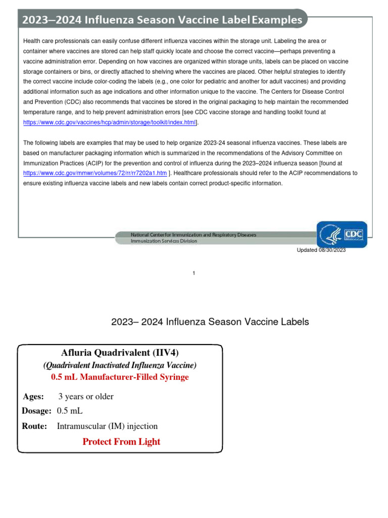 Vaccine Storage Labels Flu | PDF | Influenza Vaccine | Vaccines