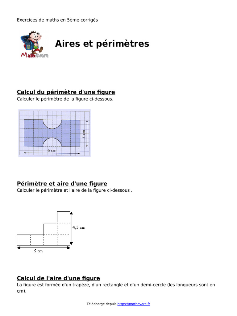 Exercices corrigés : Aires et périmètres 5ème | PDF | Triangle | Formes ...