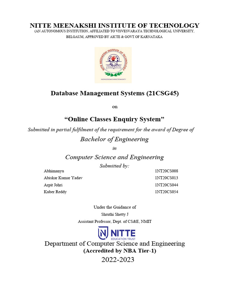 DBMS MiniProject Report | PDF | Educational Technology | Java (Programming Language)