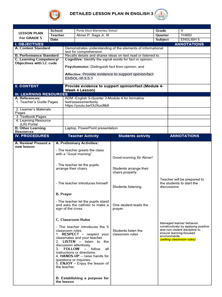 Saga Abner LP Engish | PDF | Teachers | Learning