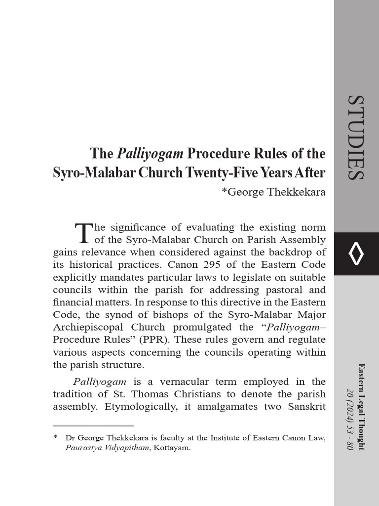 Palliyogam Procedure Rules. 2024. ELT | PDF | Laity | Bishop