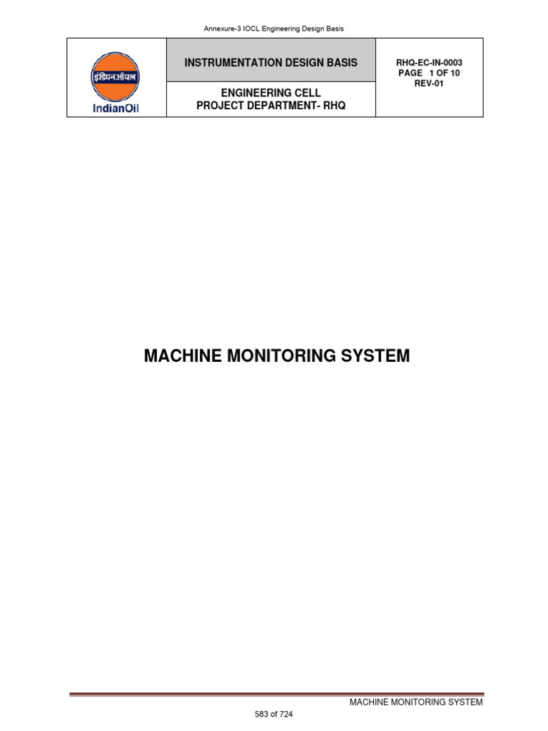 Instrument Design Basis For Machine Monitoring System Pdf Pump