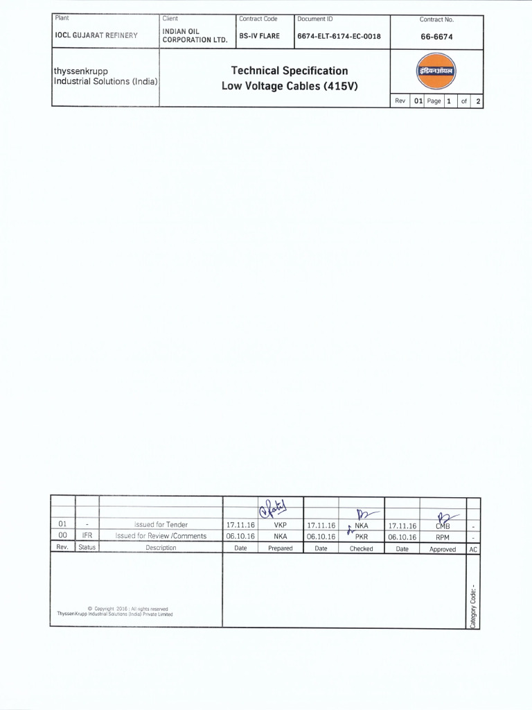 Technical Specification LV Cables (415V) | PDF | Electrical Wiring | Wire