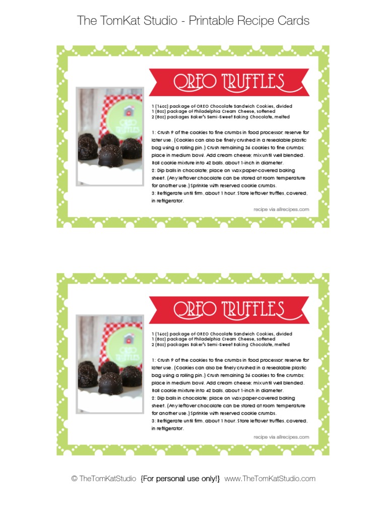 Oreo Truffle Printable Recipe and Label - Tomkat Studio | PDF | Home ...