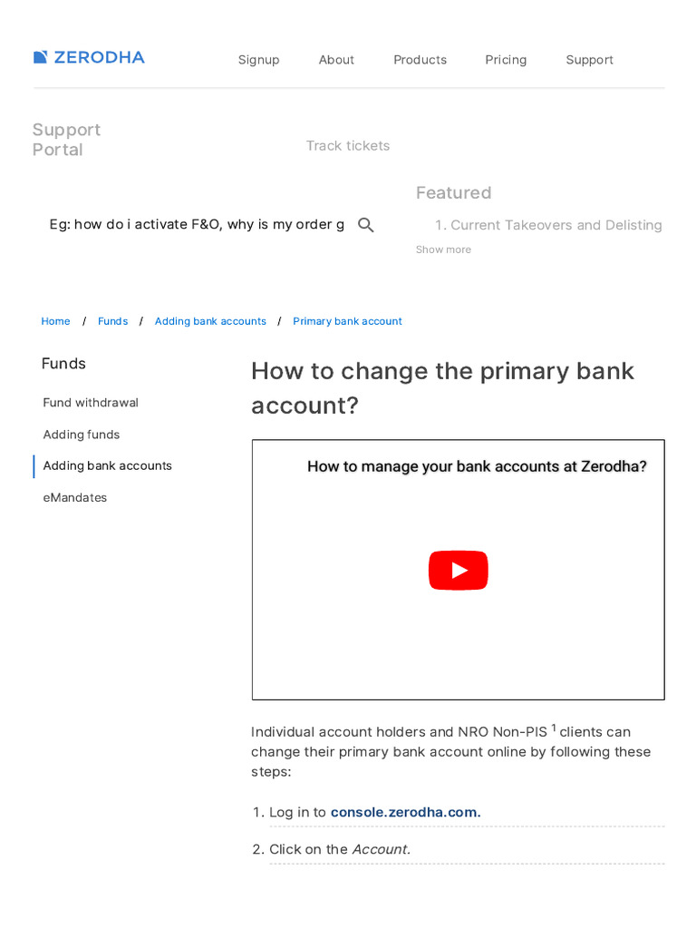 Change Primary Bank Account at Zerodha | PDF | Banks | Cheque