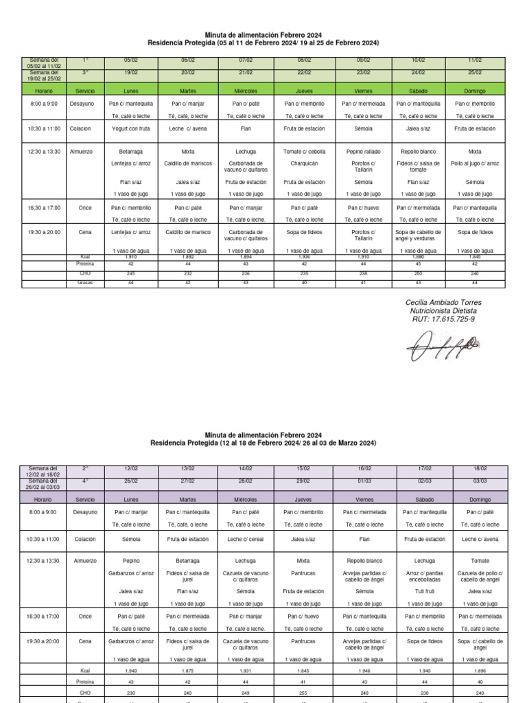 Minuta_de_alimentacion | Descargar gratis PDF | Sopa | Panes