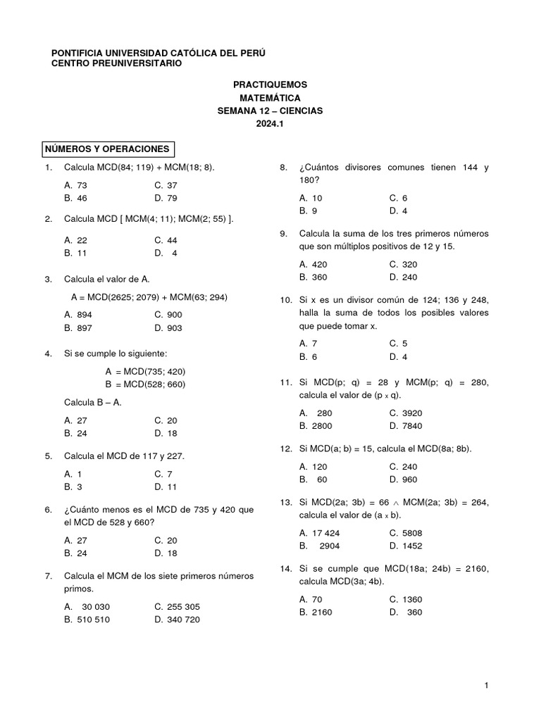 Practiquemos semana 12 2024.1 CC | Descargar gratis PDF | Matemática Elemental | Teoría de los ...