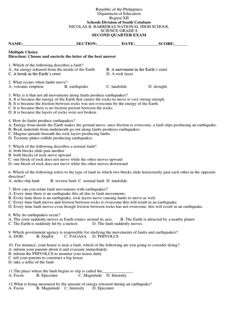 Science-8-Second-Quarter-Exam Final | PDF | Meteoroid | Tropical Cyclones