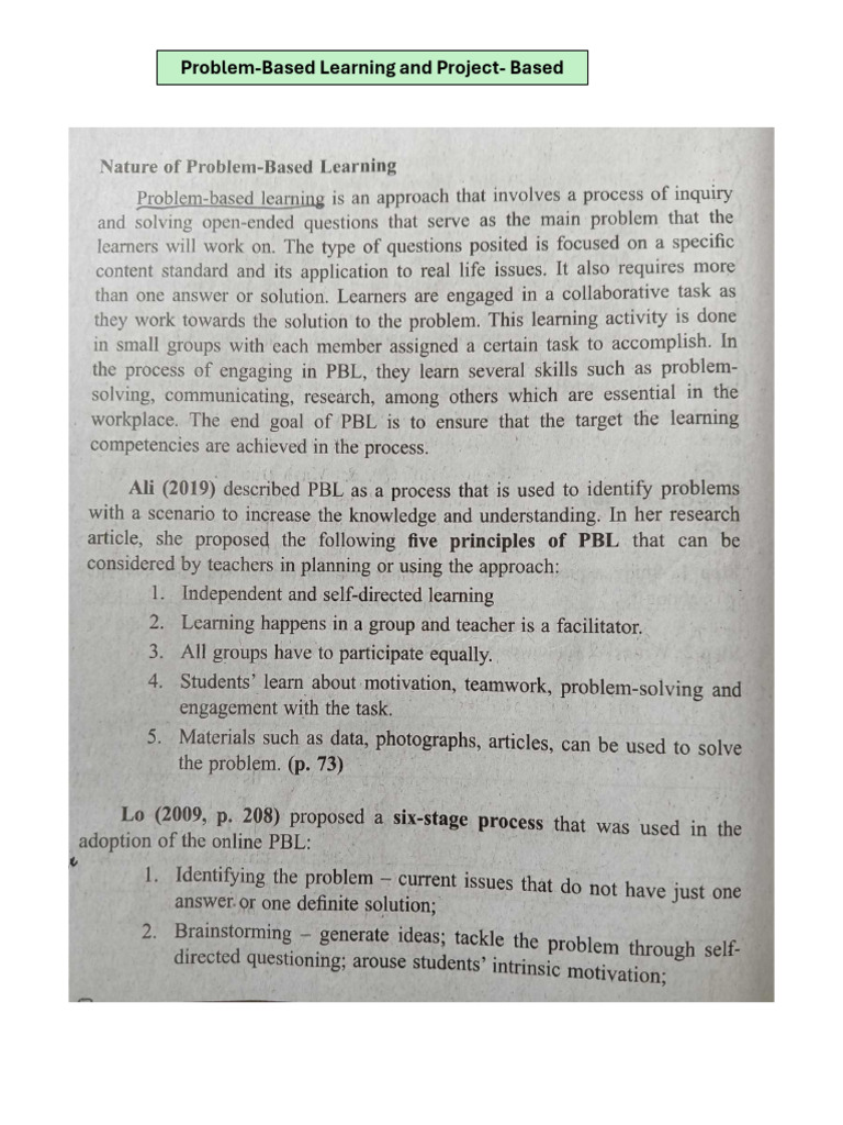 Problem Based Learning and Project Based Learning... | PDF