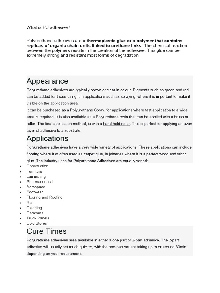 Understanding Polyurethane Adhesives | PDF | Adhesive | Polyurethane