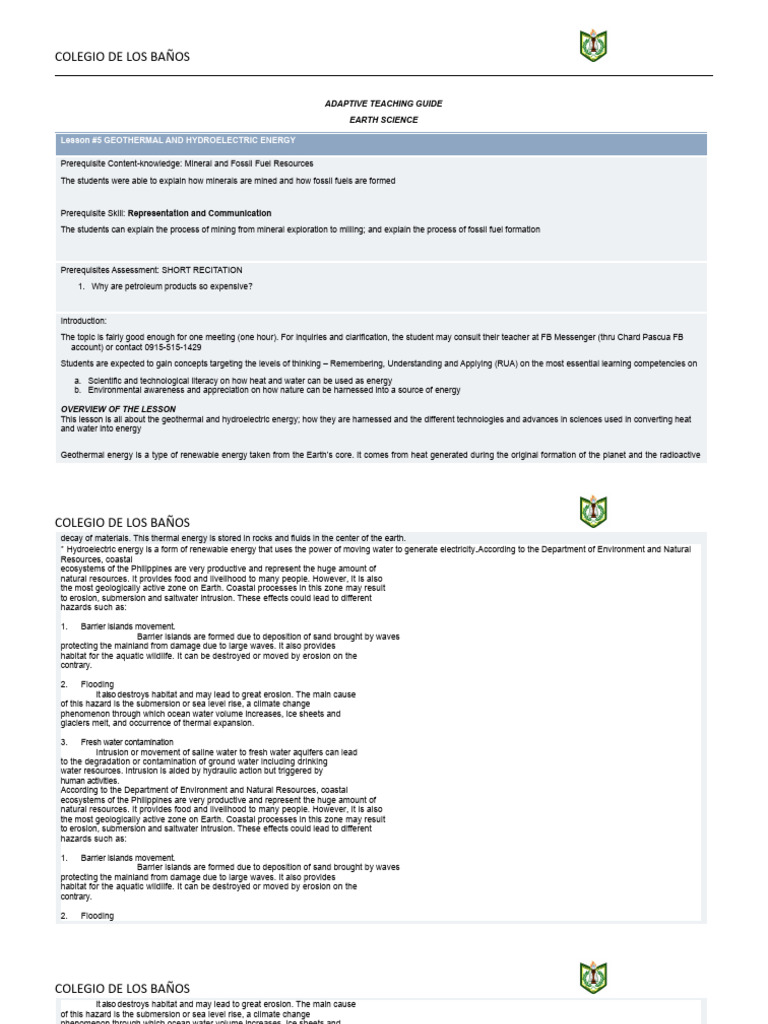 ATG Earth Science Lesson 5 | PDF | Energy Development | Water