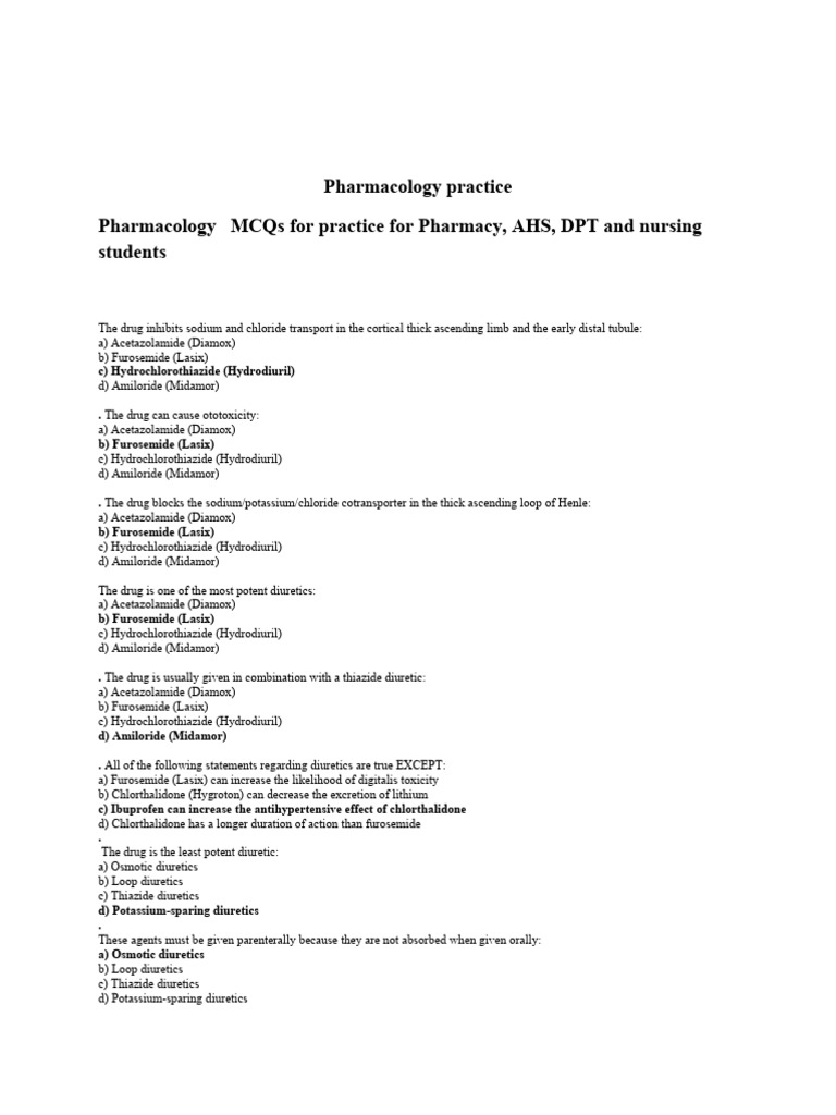 Pharmacology Practice | PDF | Medicinal Chemistry | Pharmacology