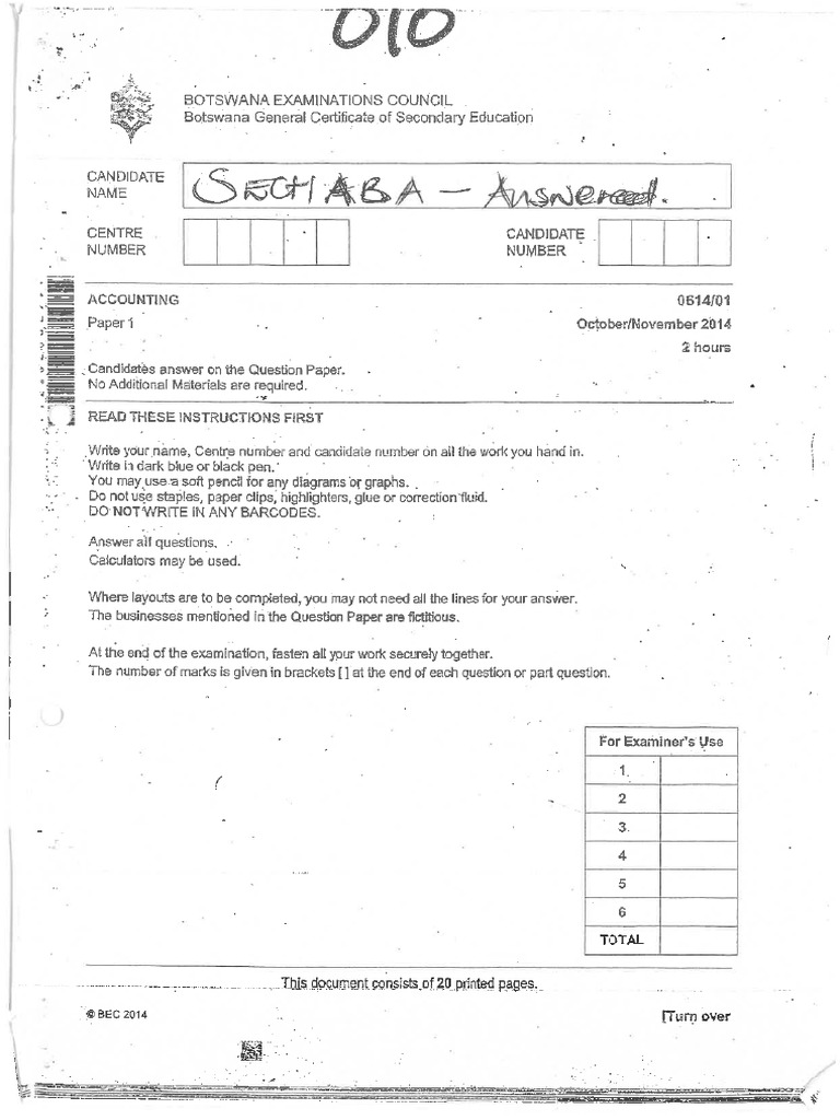 Accounting Paper 1 | PDF