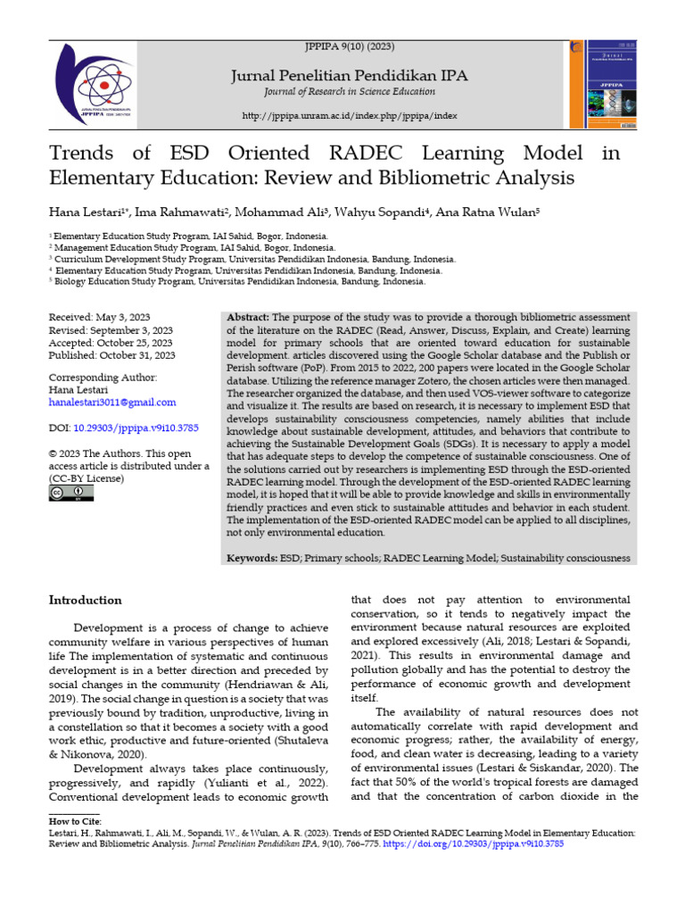Hana - Trends of ESD Oriented RADEC Learning Model in Elementary Education Review and ...