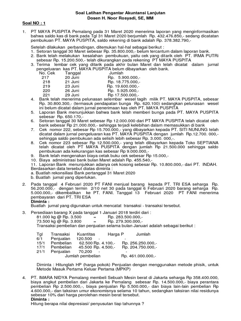 SOAL Latihan Peng. Akt Lanjutan | PDF